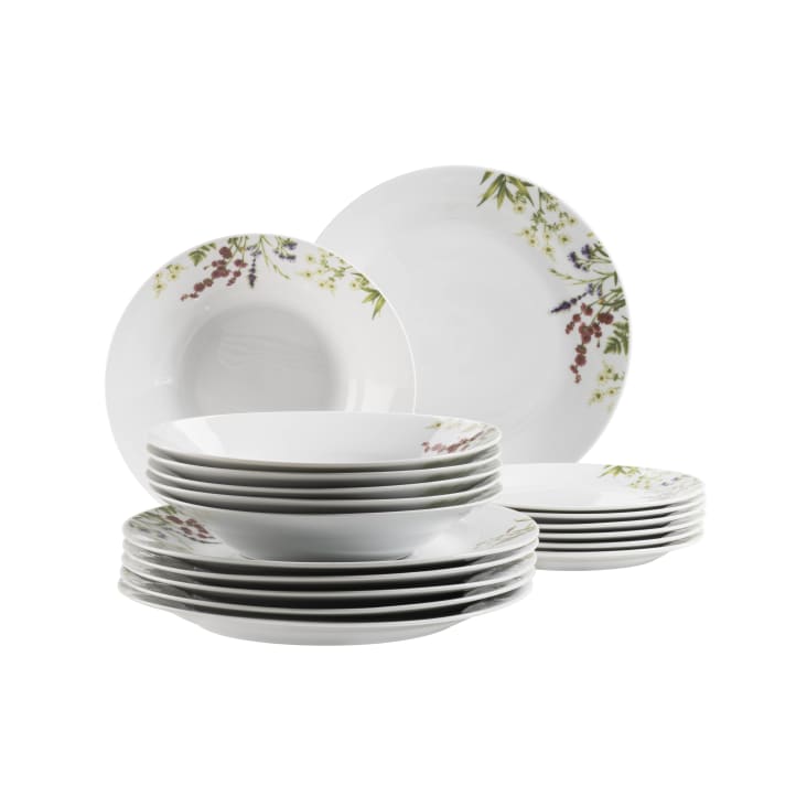 18-teiliges Tellerset aus Porzellan, weiß HERBAL GARDEN | Maisons du Monde
