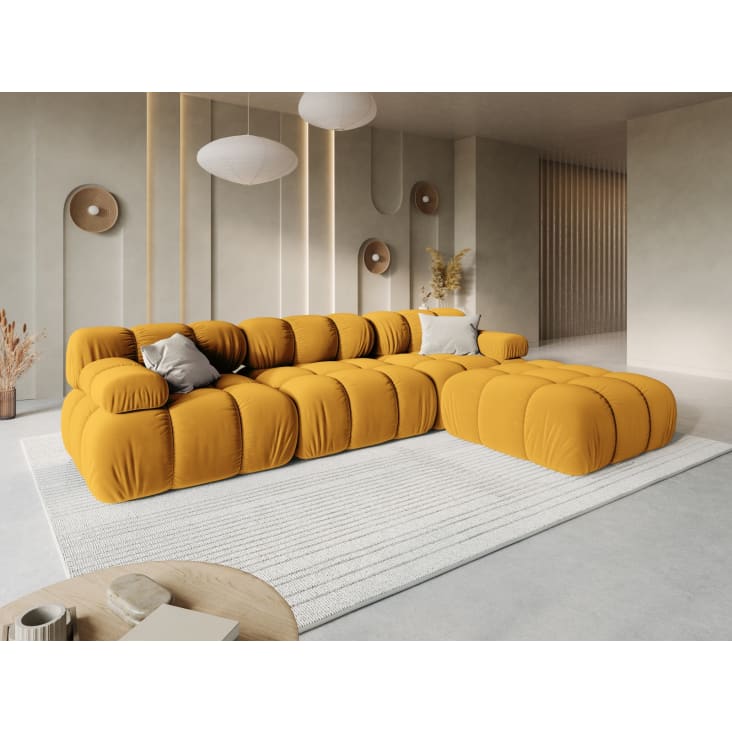 Sofá modular 3 plazas de terciopelo amarillo Bellis | Maisons du Monde
