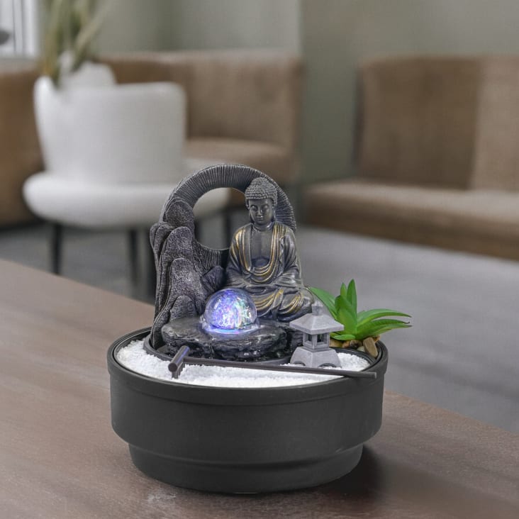 Fontaine d'intérieur jardin zen résine grise avec boule verre - H21cm ...