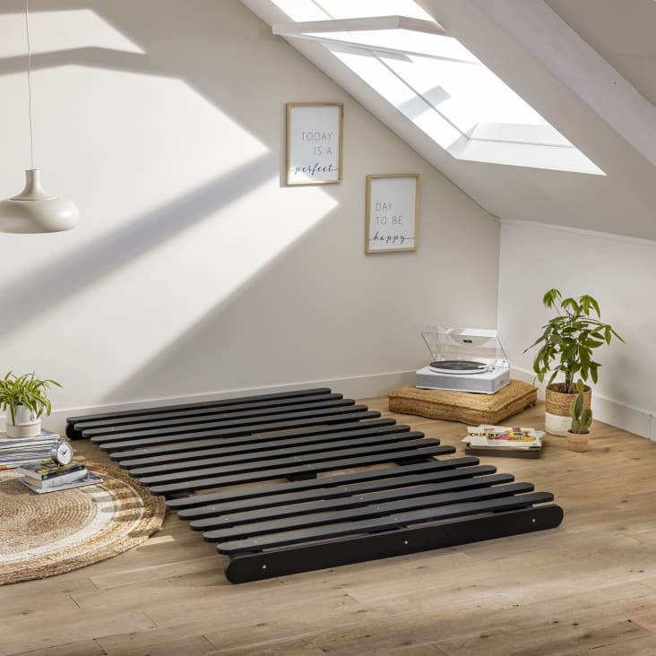 Structure futon en bois massif foncé 140x200 cm | Maisons du Monde