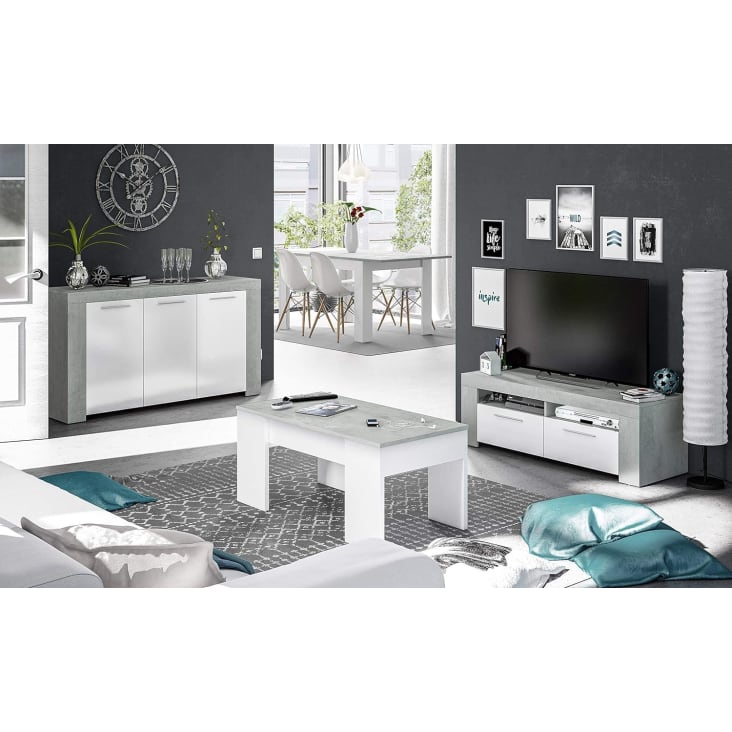 Mesa centro elevable gris cemento y blanco artik | Maisons du Monde