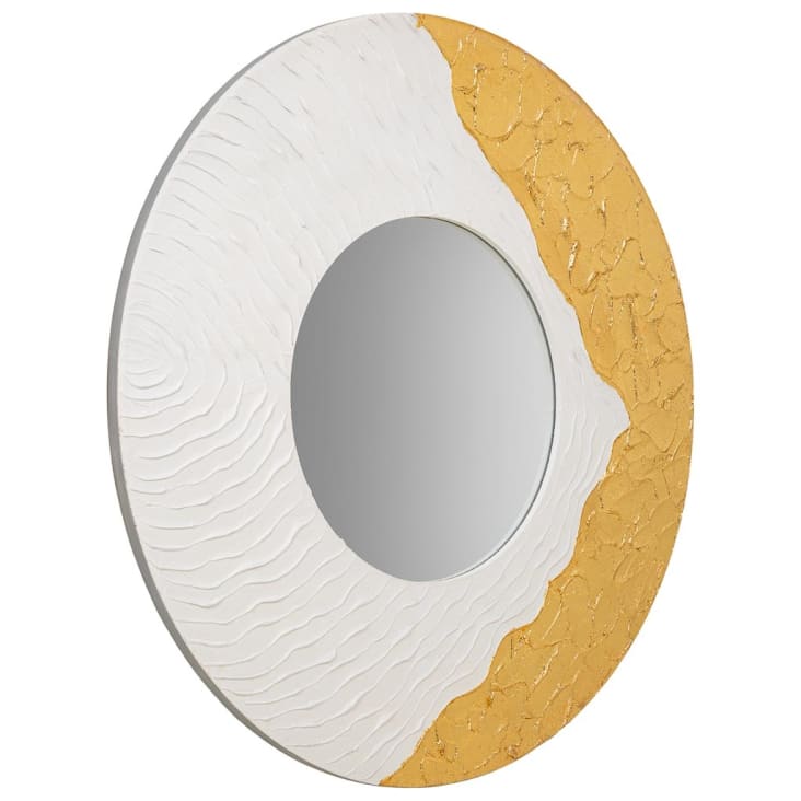 Specchio rotondo in legno con rilievo bianco d80x2h | Maisons du Monde