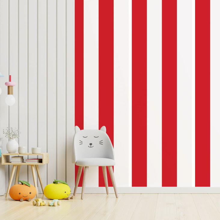 Papel pintado panorámico rayas rojas 52x1000cm | Maisons du Monde