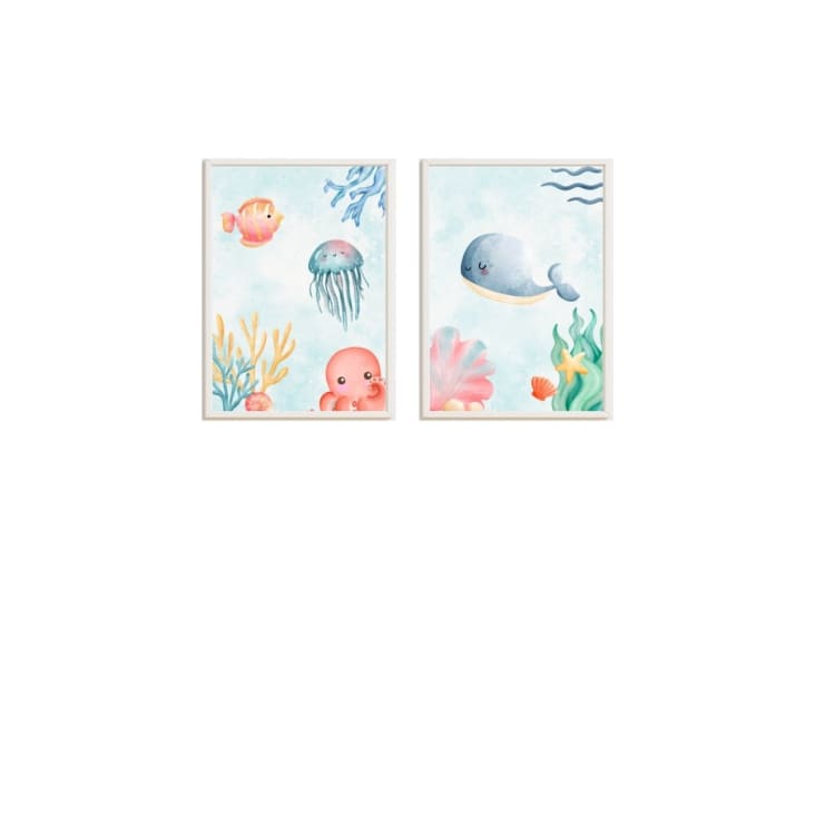 Cadres pour enfants imprimé multicolore océan et baleine 43x33 DECOWOOD ...