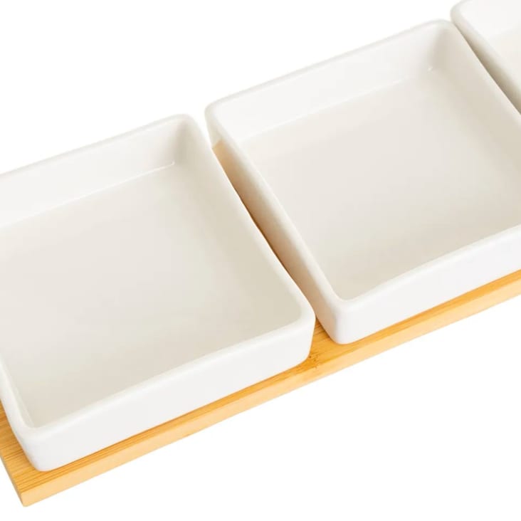 Set 3 coupelles carrées en porcelaine avec plateau bambou | Maisons du ...