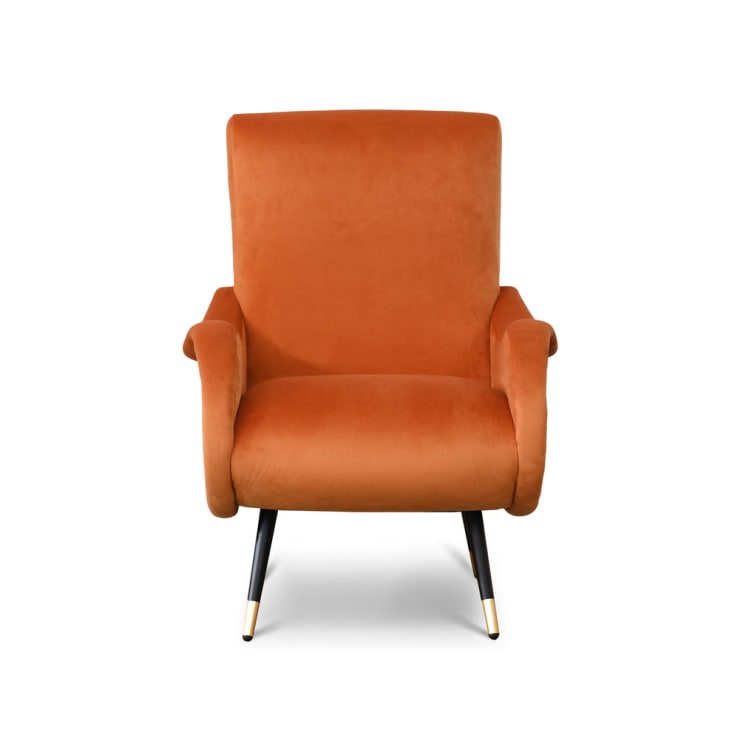 Poltrona design vintage in velluto ruggine e gambe nere ottone Miss ...