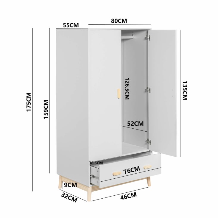 Armadio per bambini con 2 ante e 1 cassetto in MDF bianco | Maisons du ...