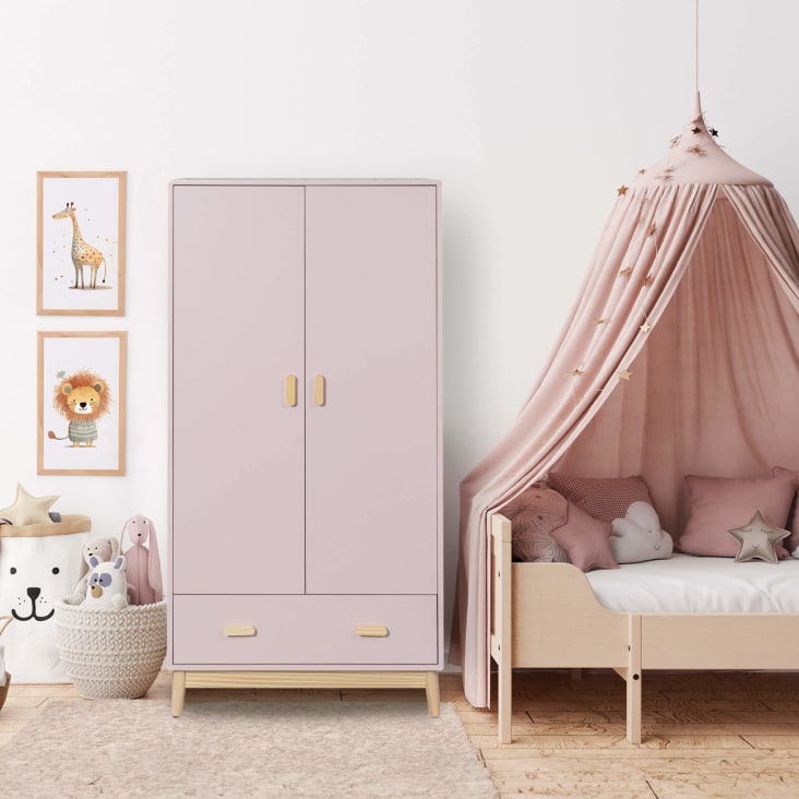 Armadio per bambini con 2 ante e 1 cassetto in MDF rosa | Maisons du Monde