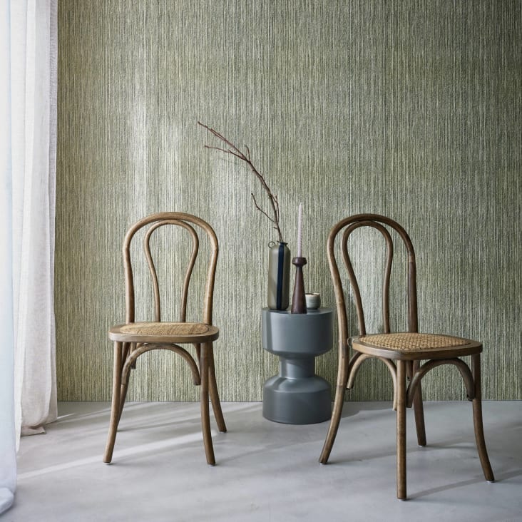 Chaise en bois et rotin arrondie marron vieilli x 2 Bastille | Maisons ...