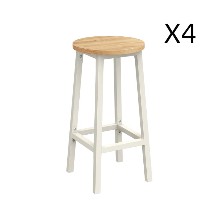 Tabourets de bar lot de 4 rond avec repose-pieds effet bois blanc ...