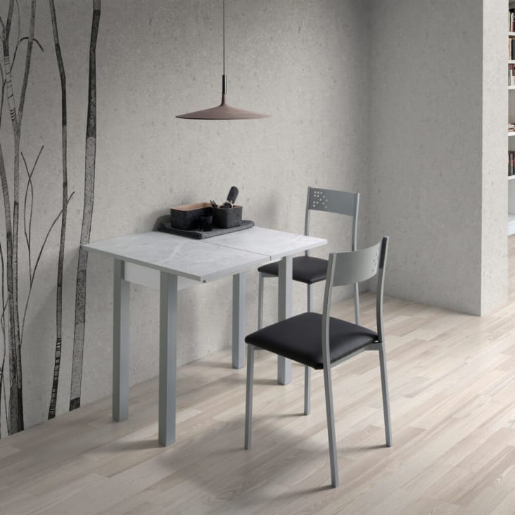 Mesa extensible cocina Duomo efecto mármol blanco con patas metálicas ...