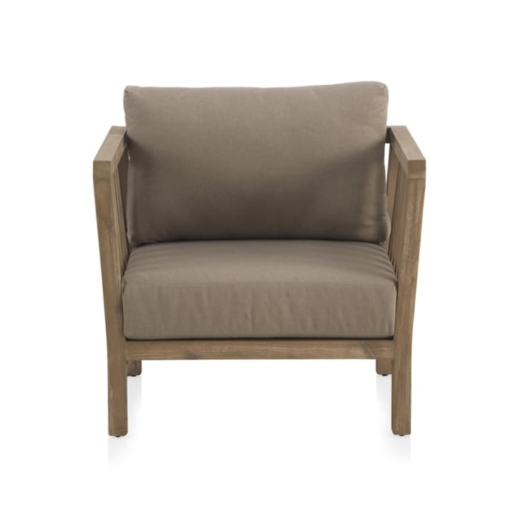 Sillón de madera de acacia con cojines color topo Legno | Maisons du Monde