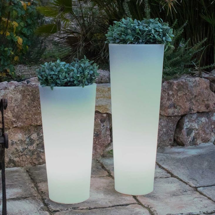 Macetero redondo alto moderno con luz y carga solar rgb ø29x59 cm Ficus ...