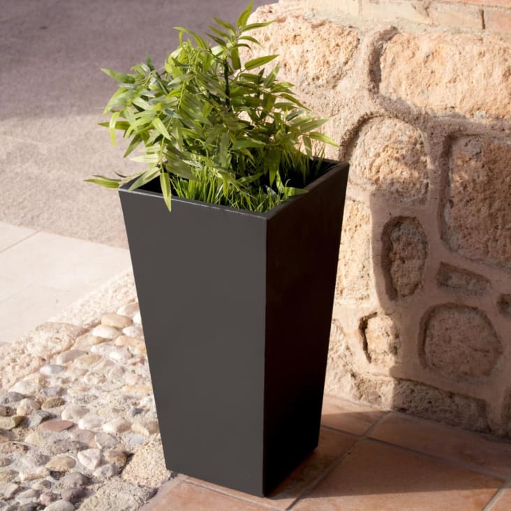 Macetero alto y cuadrado muy resistente exterior antracita 30x30x58 cm ...