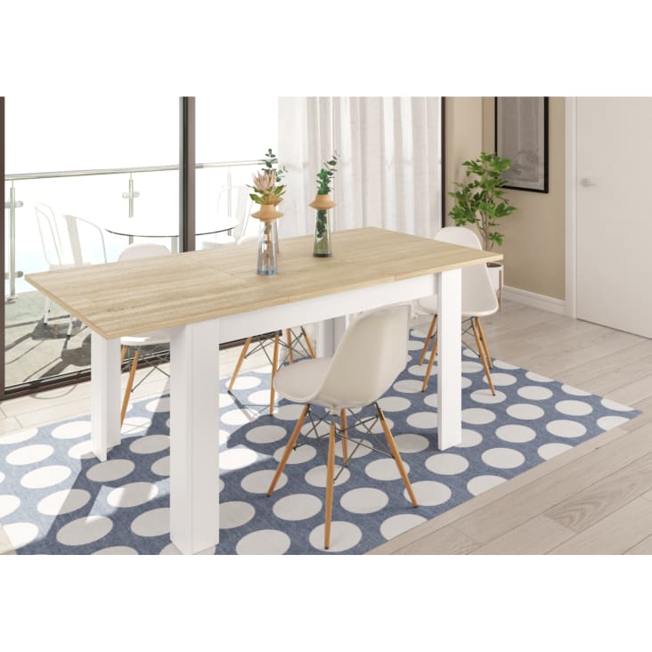 Mesa de comedor extensible blanco artik y roble canadian Thea | Maisons ...