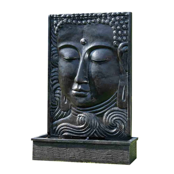 Grande fontaine de jardin mur d'eau visage de bouddha 2m 10 noir | Maisons du Monde