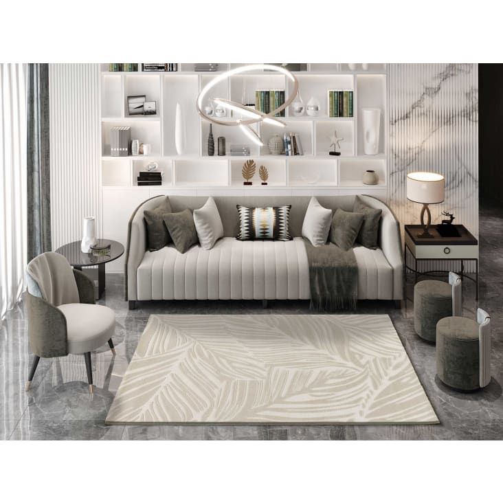 Tapis à relief botanique blanc/crème 133x190 cm Sensation | Maisons du ...