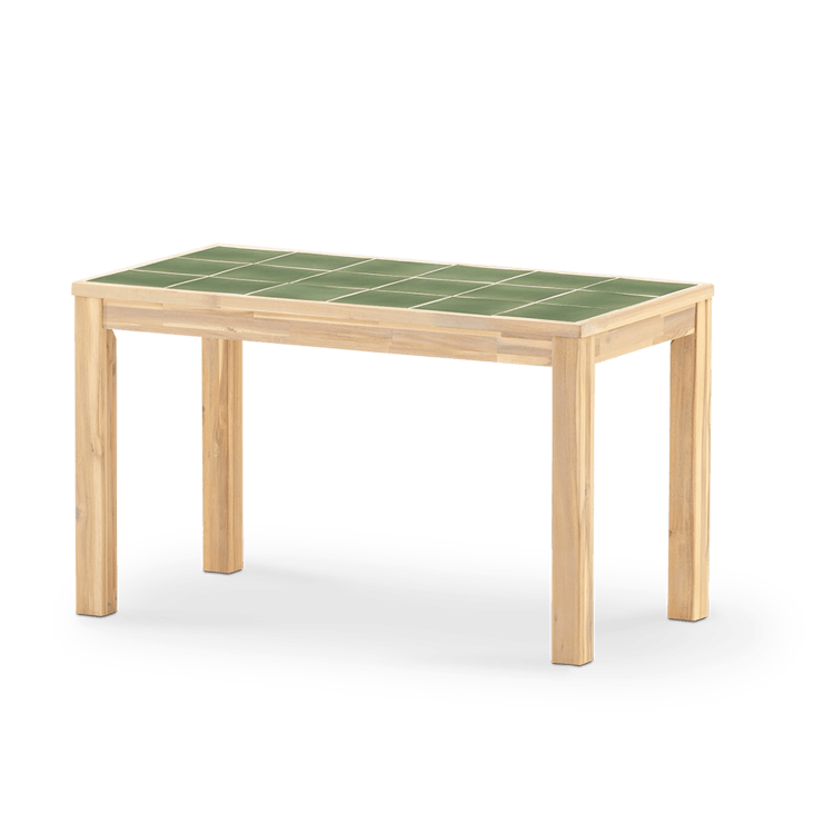 Table repas de jardin 125x65 en bois et céramique vert clair Bisbal | Maisons du Monde