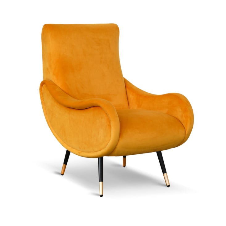 Poltrona design vintage in velluto giallo mostarda gambe nere e ottone ...