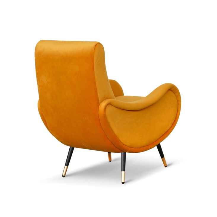 Poltrona design vintage in velluto giallo mostarda gambe nere e ottone ...