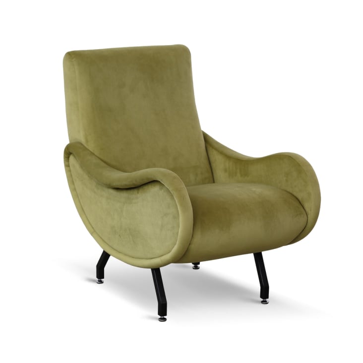 Poltrona design vintage in velluto verde salvia gambe nere e ottone ...