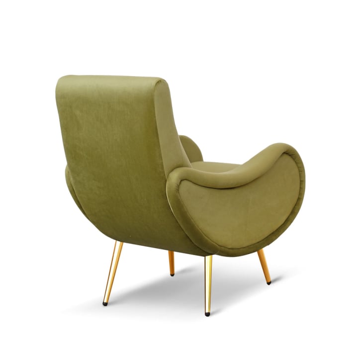 Poltrona design vintage in velluto verde salvia gambe oro Miss ...
