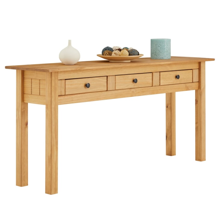 Table console 3 tiroirs en bois massif, coloris naturel Cancun ...
