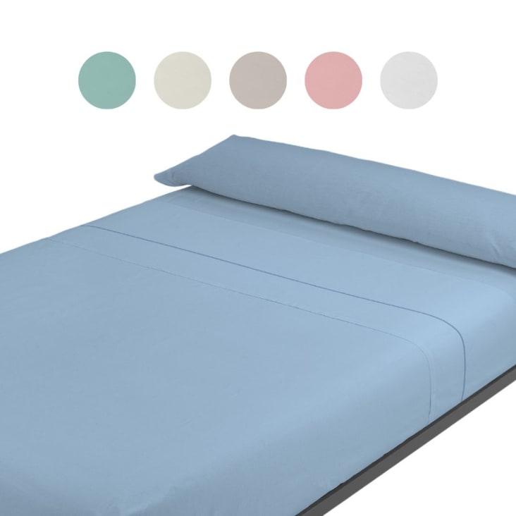 Juego de sábanas 3 piezas liso 50% alg. 50% pes azul cama 135cm Basic | Maisons du Monde