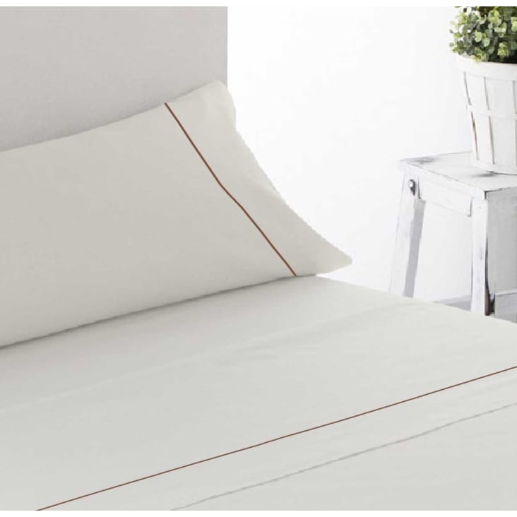 Juego de sábanas liso 4 piezas 50% alg. 50% pes beige cama de 180cm ...