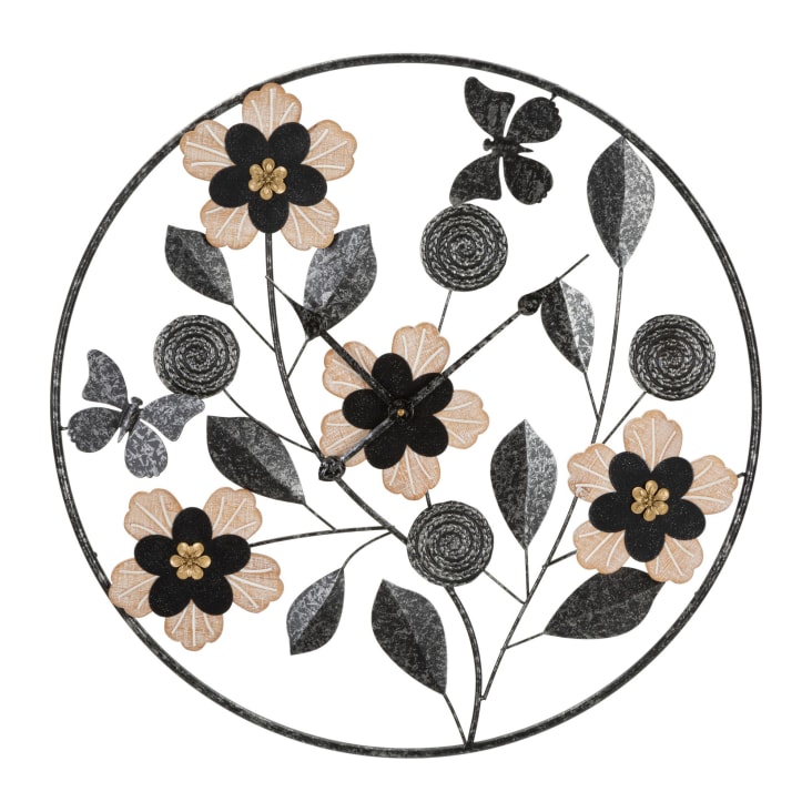 Horloge murale en métal noir et bois brun Ø 67X5,5 cm Divaker | Maisons ...