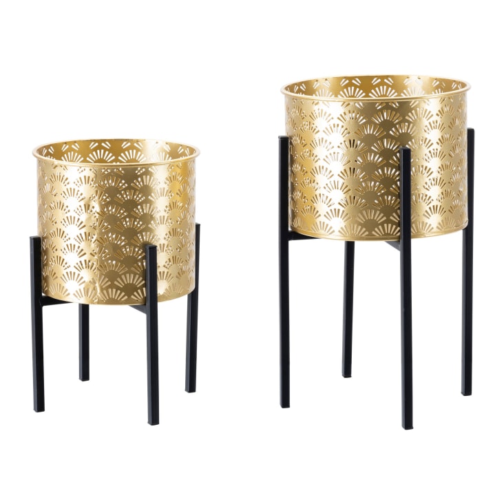 Lot de 2 cache-pot en métal doré et noir Ø 21x38-19x28 cm Glissy ...