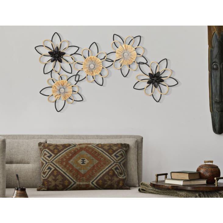 Déco murale en bois métallique multicolore 60x4x35 cm Raffia | Maisons ...