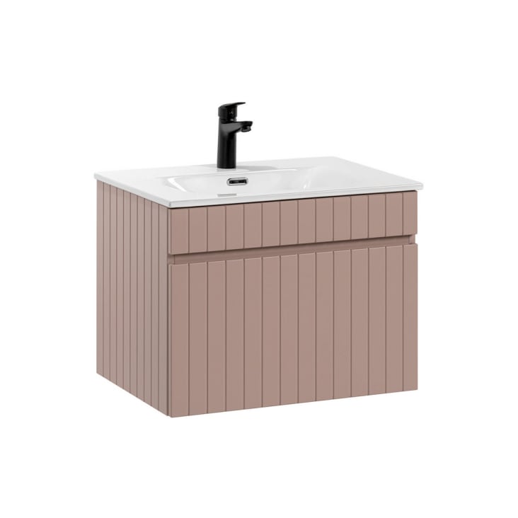 Set di mobili da bagno con lavabo effetto legno rosa 60cm Zelie ...