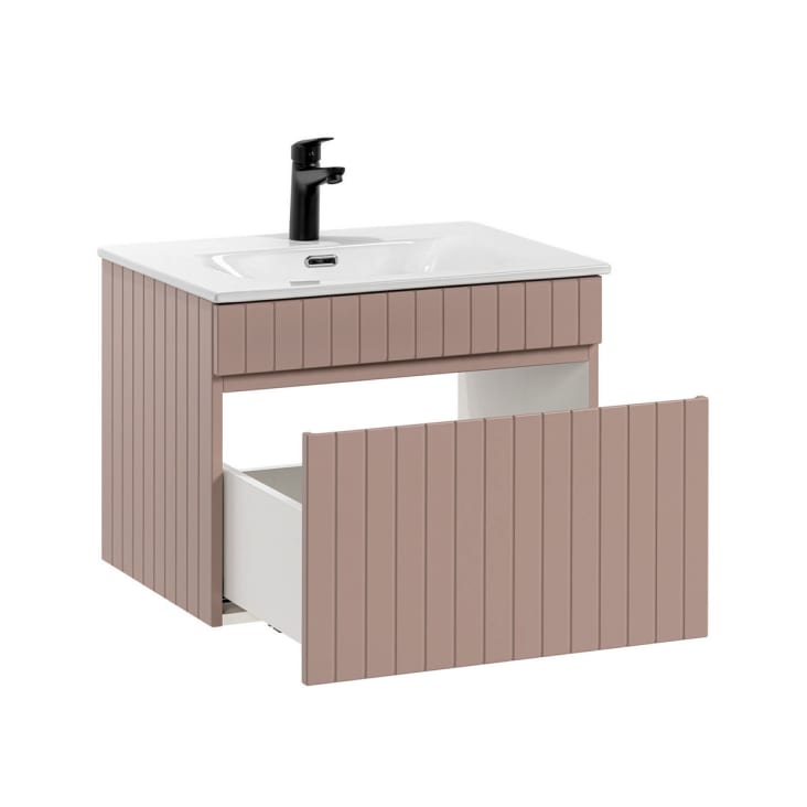Set di mobili da bagno con lavabo effetto legno rosa 60cm Zelie ...