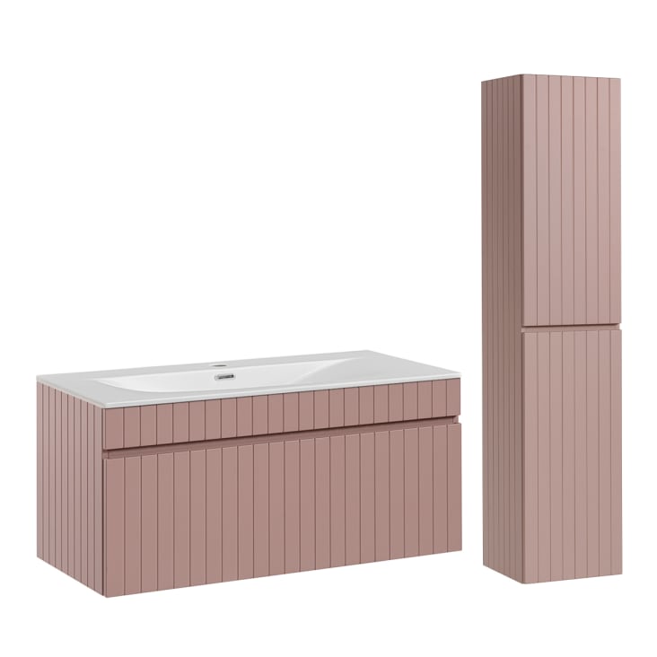 Set di mobili da bagno con lavabo effetto legno rosa 100cm Zelie ...