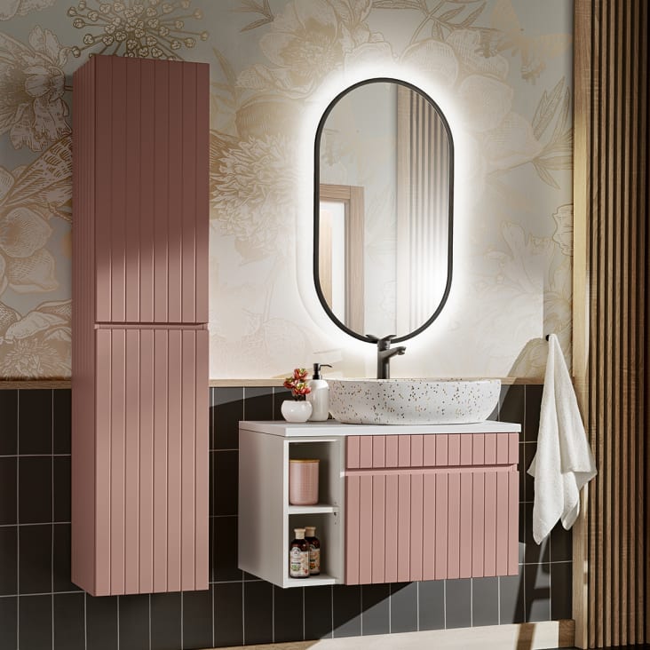 Mueble lavabo simple 80 cm 2 nichos estratificado rosado Zelie ...