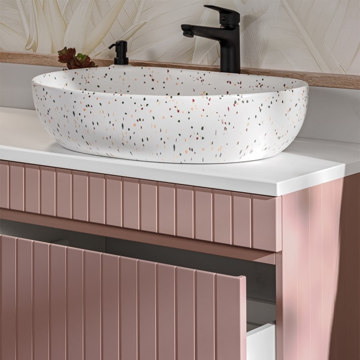 Mueble lavabo simple 80 cm 2 nichos estratificado rosado Zelie ...