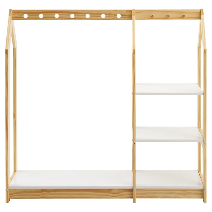 Portant enfant 3 étagères 3 crochets en bois massif, naturel/blanc ...