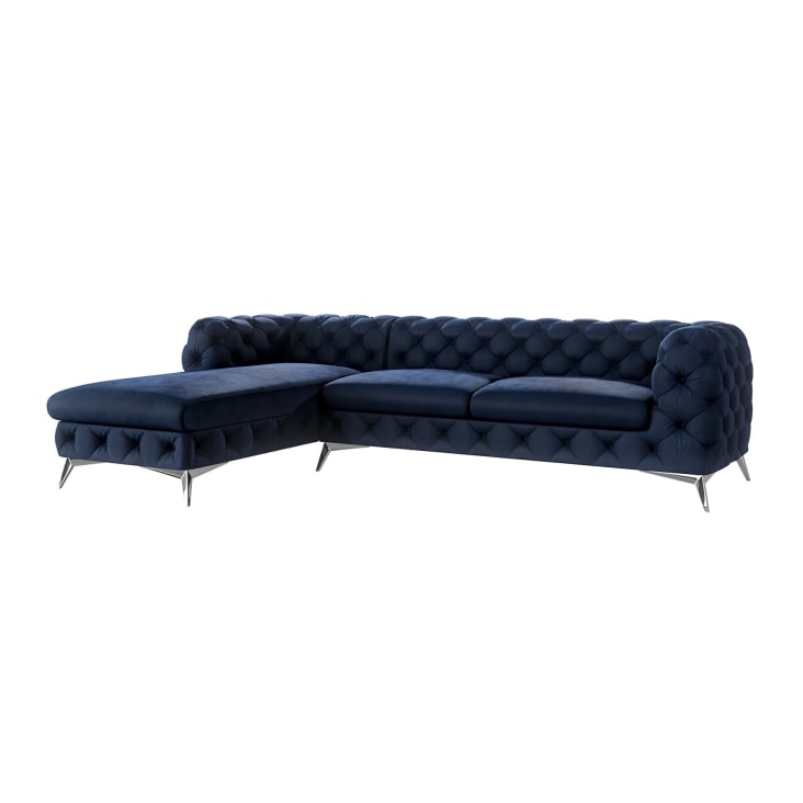 Ecksofa mit Ottomane Chesterfield aus Samt, Marineblau Harper | Maisons ...