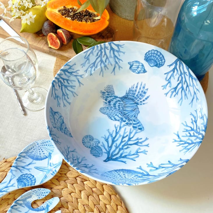 Grand saladier en mélamine pure 31 cm en imprimé coraux | Maisons du Monde