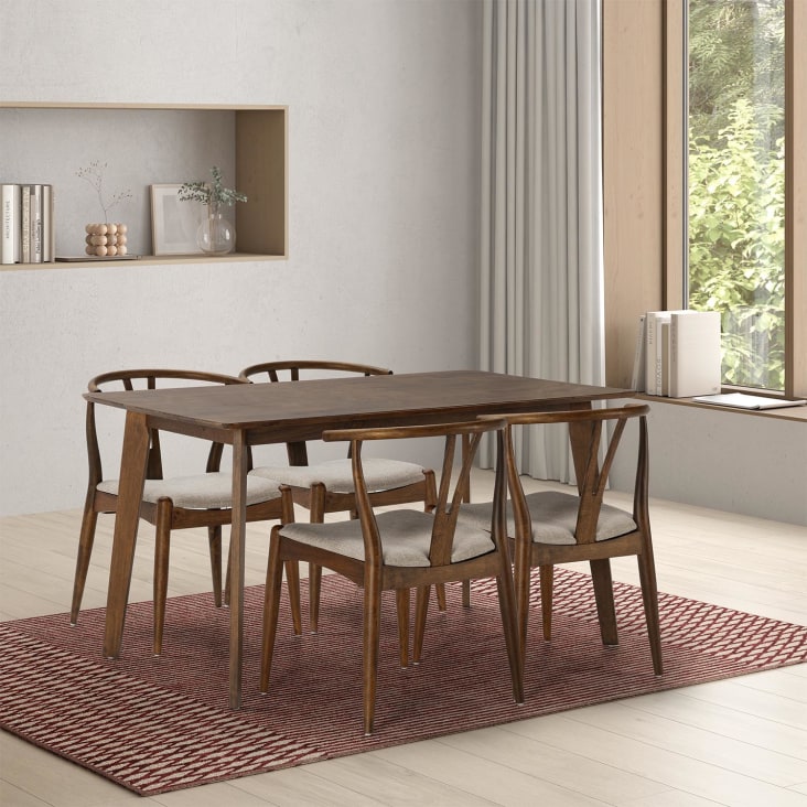 Juego de mesa 140x80 cm y 4 sillas de comedor color nogal Rustic ...