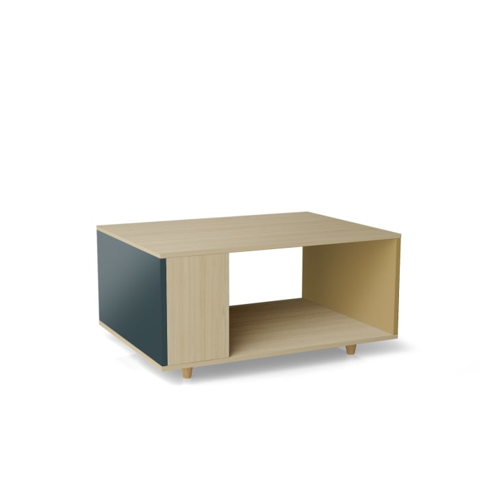Table basse bois effet chêne clair, 1 porte, 2 couleurs L90 x l60cm ...
