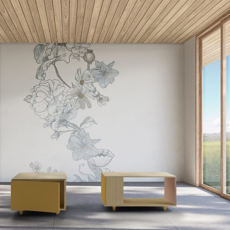 Table basse bois effet chêne clair, 1 porte, 2 couleurs L90 x l60cm ...