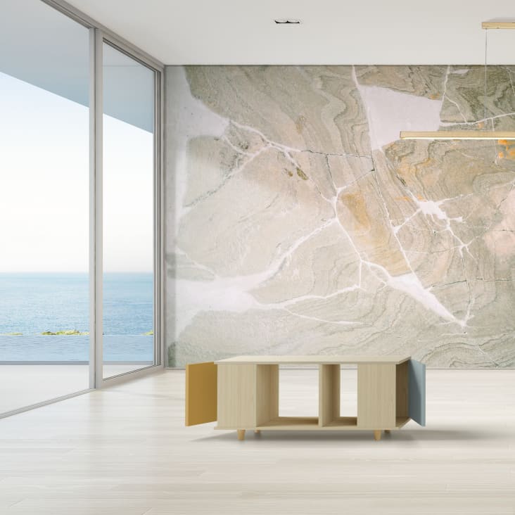 Table basse bois effet chêne clair, 1 porte, 2 couleurs L110 x l60cm ...