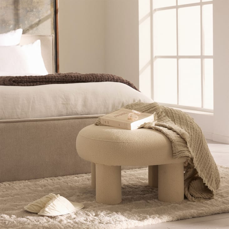 Taburete redondo xl de tela bouclé ø60cm - crema Bloomi | Maisons du Monde