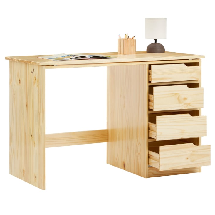 Bureau enfant avec plateau inclinable en bois massif, coloris naturel ...