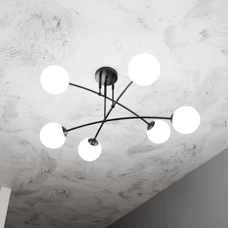 Plafón de techo estilo minimalista negro con 6 esferas de cristal Mobis ...