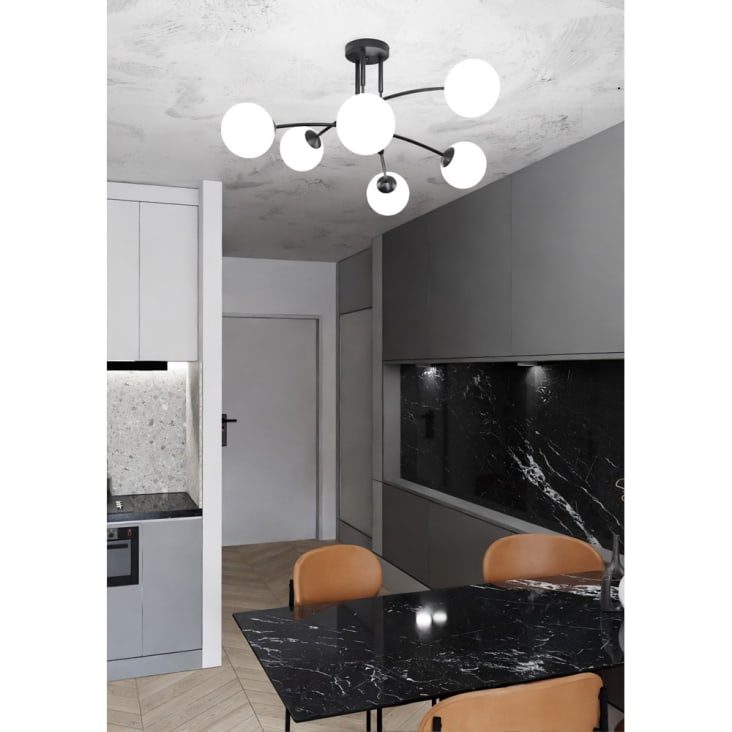 Plafón de techo estilo minimalista negro con 6 esferas de cristal Mobis ...