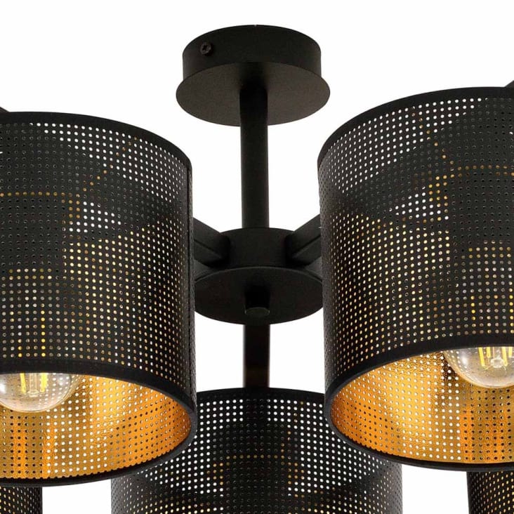 Plafón de techo moderno con 5 pantallas negras e interior dorado Rivera ...