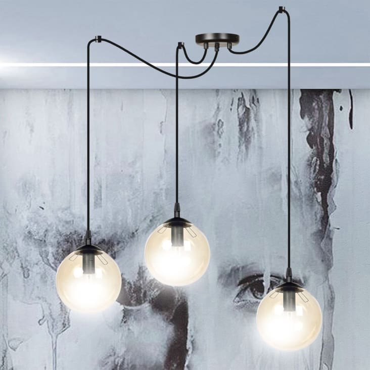 Lámpara colgante con 3 esferas ámbar y cables desplazables Fedora ...